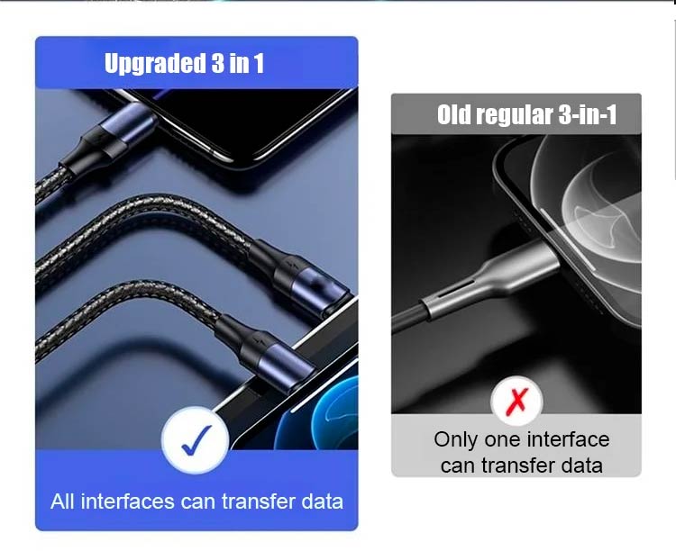 100W Transparent Luminous Ultra-fast Charging Three-in-one Data Cable